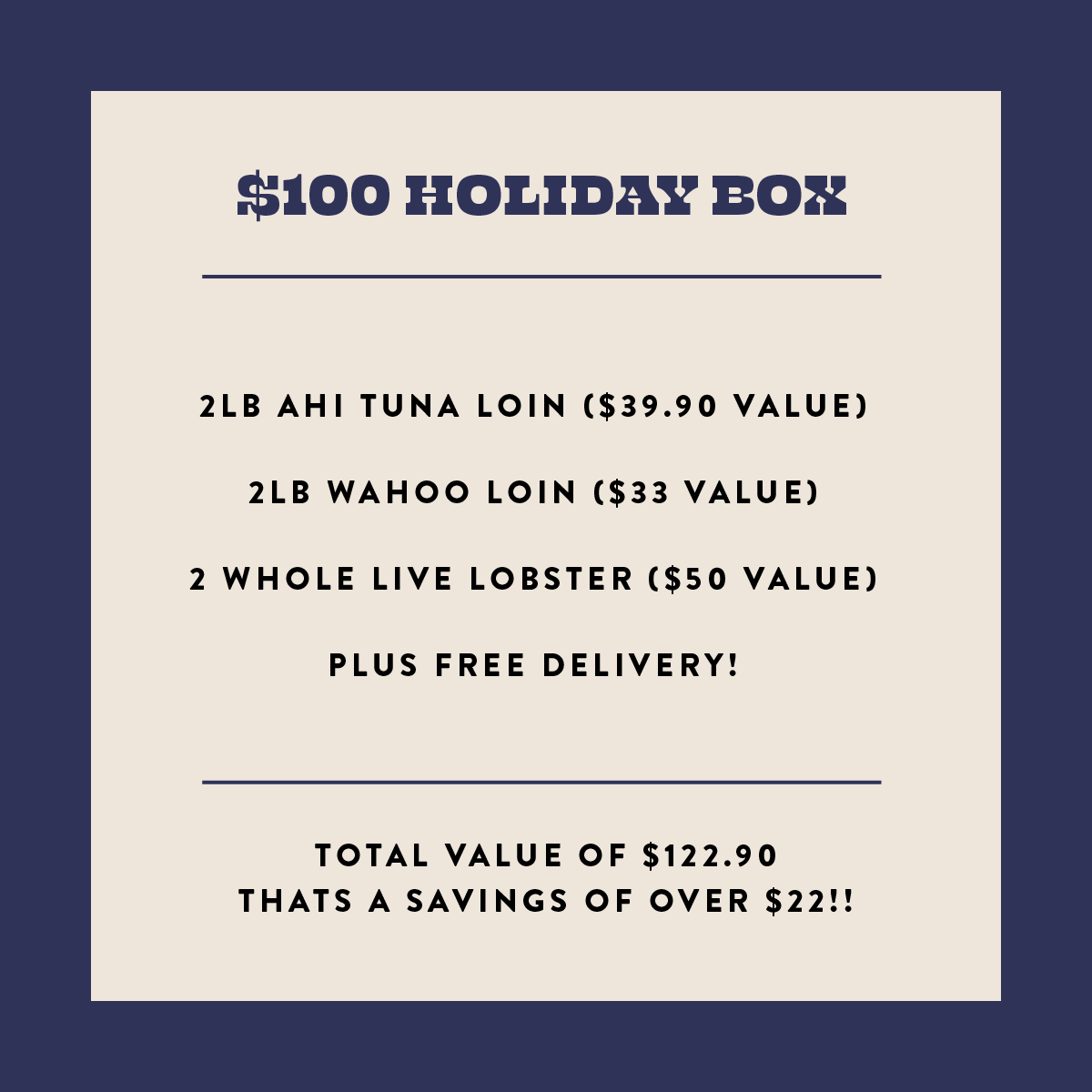 HOLIDAY BOX: Ahi Tuna 1lb - 2, Wahoo 1lb - 2, Lobster - 2 – Haworth Fish Co